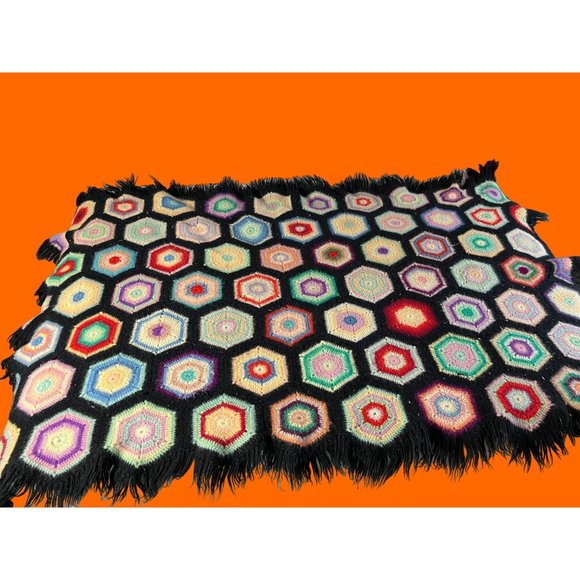 Bedding | Vintage Wool Aphgan Granny Hexagon Wool Throw | Poshmark